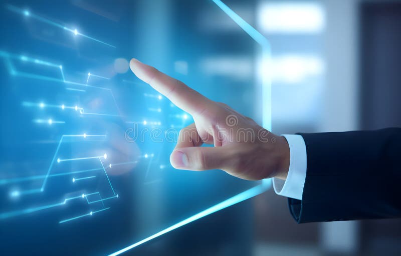 Businessman Pointing at His Business Presentation on the High Te Stock ...