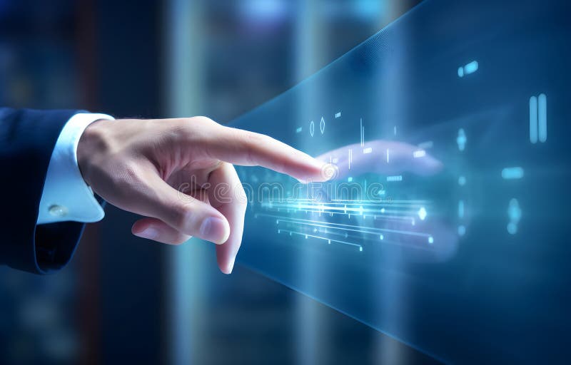 Businessman Pointing at His Business Presentation on the High Te Stock ...