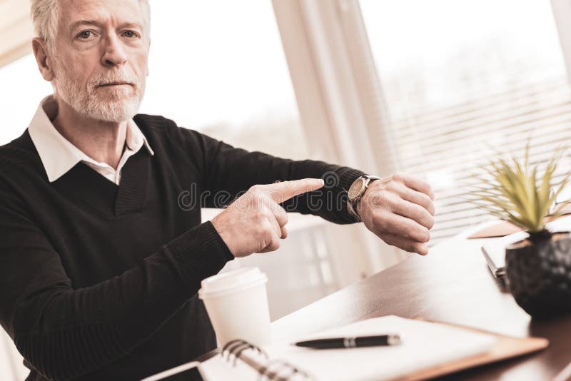 Businessman Pointing His Finger on His Watch Stock Photo - Image of ... Businessman Pointing His Finger on His Watch Stock Photo - Image of ...