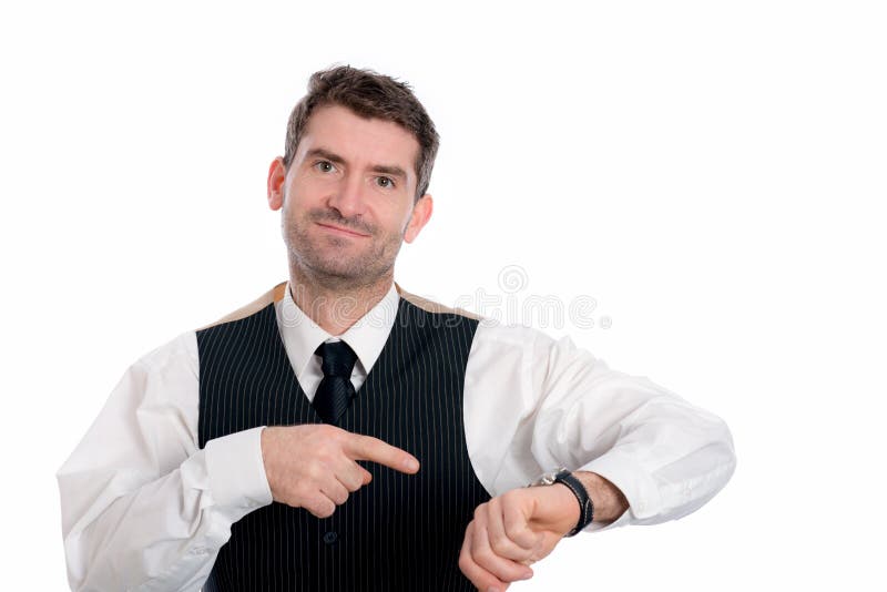 Businessman is Pointing on His Watch Stock Image - Image of modern ...