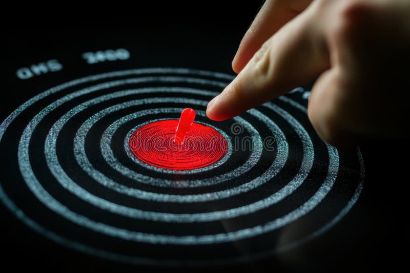 Businessman Pointing at Illuminated Red Center of Target on Interactive ...
