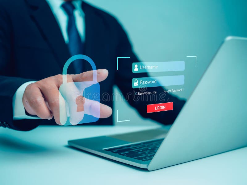 Businessman Pointing at Login Window, Cybersecurity Concept Global ...