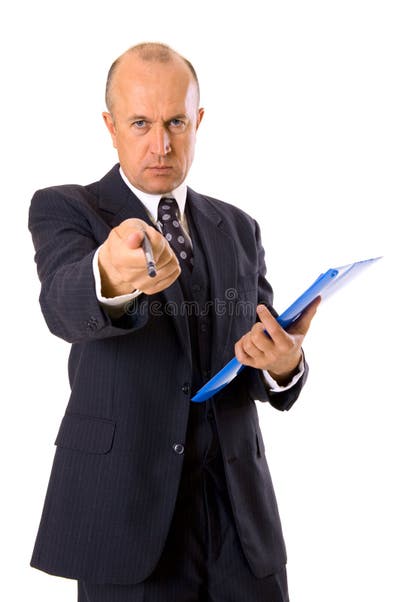 Businessman Pointing with Pen Stock Image - Image of pointing, male ...