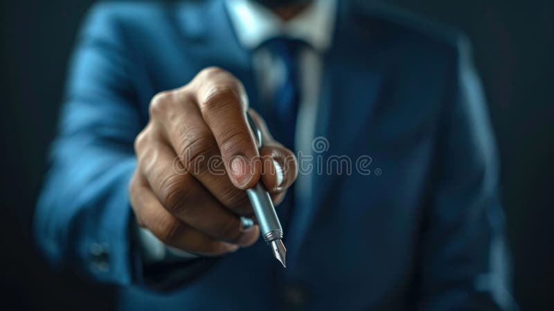 Businessman Pointing Pen Forward. Generative Ai Stock Illustration ...