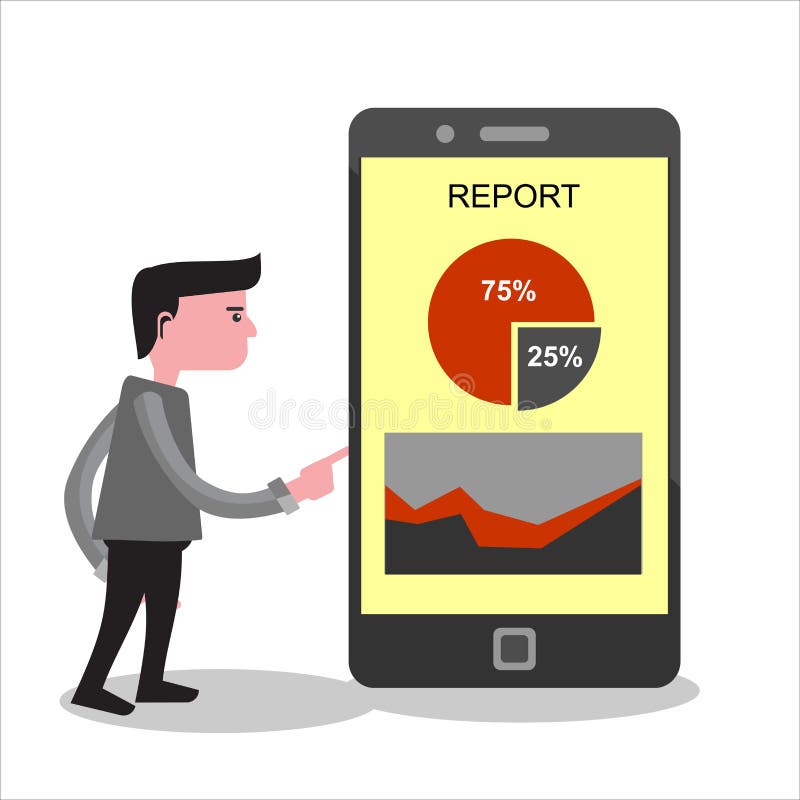 Businessman Pointing Report on Smartphone Screen Stock Vector ...