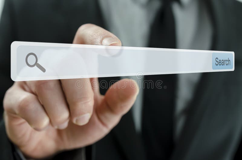 Businessman Pointing at Search Bar Stock Photo - Image of hand, concept ...