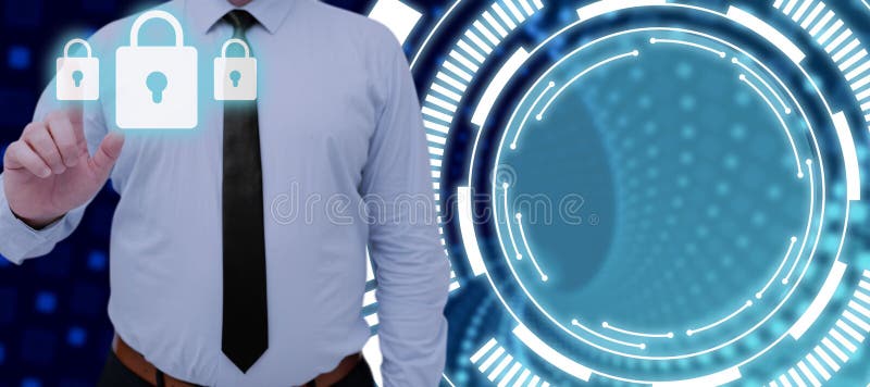 Businessman Pointing on Security Presenting Privacy in Data and ...