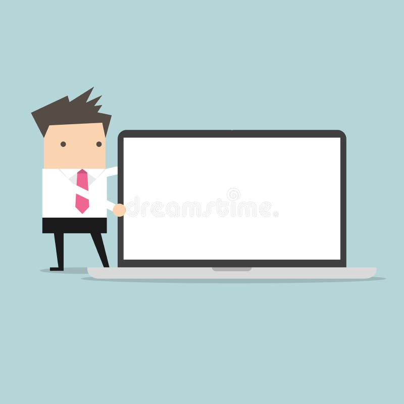 Businessman Pointing To Laptop Display Stock Vector - Illustration of ...
