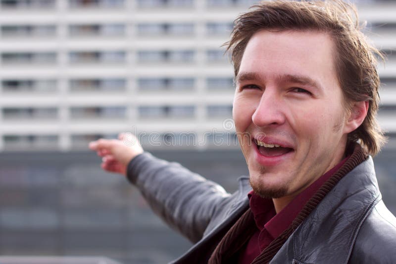 Businessman Pointing To Many Offices of Building Stock Image - Image of ...