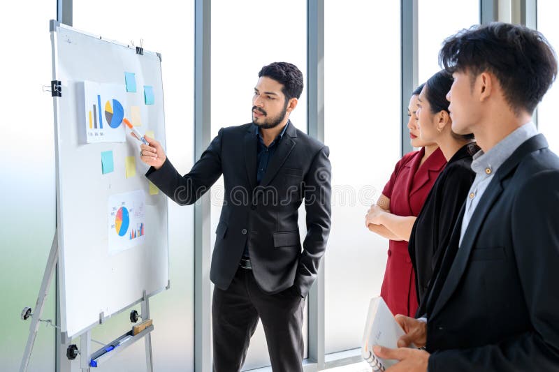 Businessman Pointing Towards Graph and Giving Flipchart Presentation ...