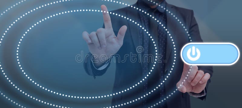 Businessman Pointing with Two Fingers on Circular Patterns with Power ...