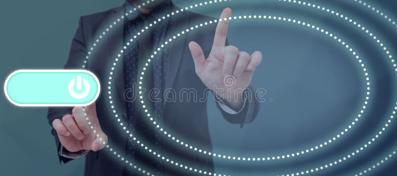 Businessman Pointing with Two Fingers on Circular Patterns with Power ...
