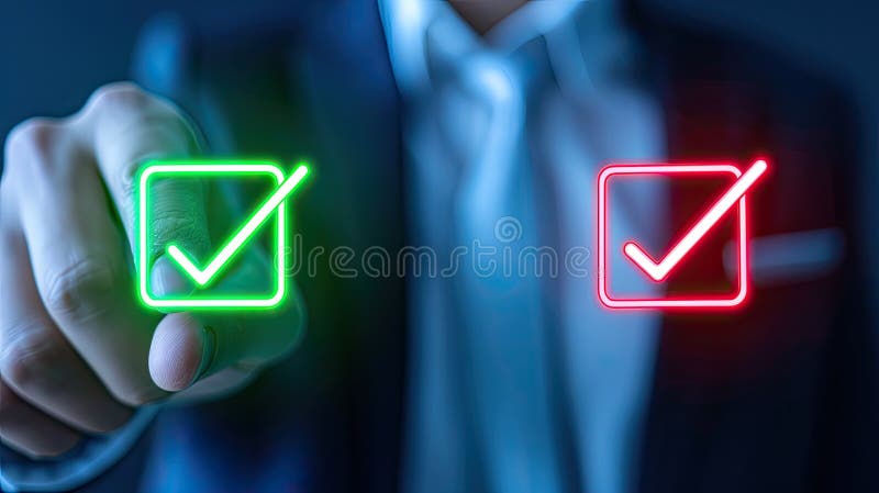 Businessman Pointing at Virtual Checkboxes, Making Decisions ...