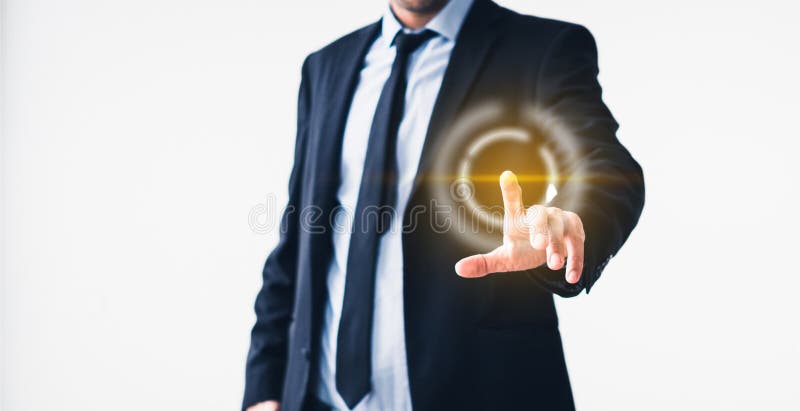 Businessman Pointing on Virtual Screen - Technology in Business Concept ...