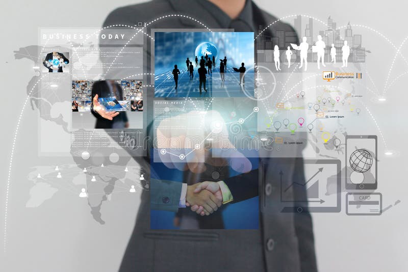 Businessman Pointing on Virtual Screen Stock Illustration ...