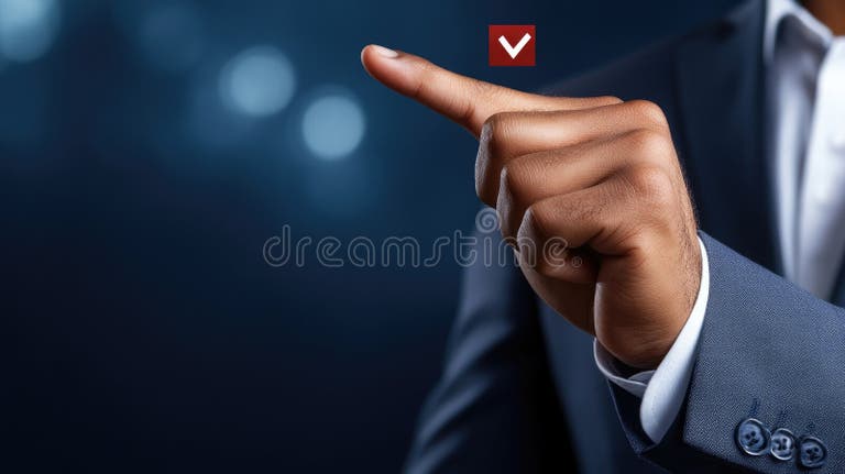 A Businessman Points His Finger at a Red Check Mark in a Box ...