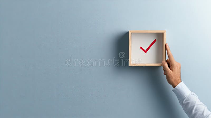 A Businessman Points His Finger at a Red Check Mark in a Box ...