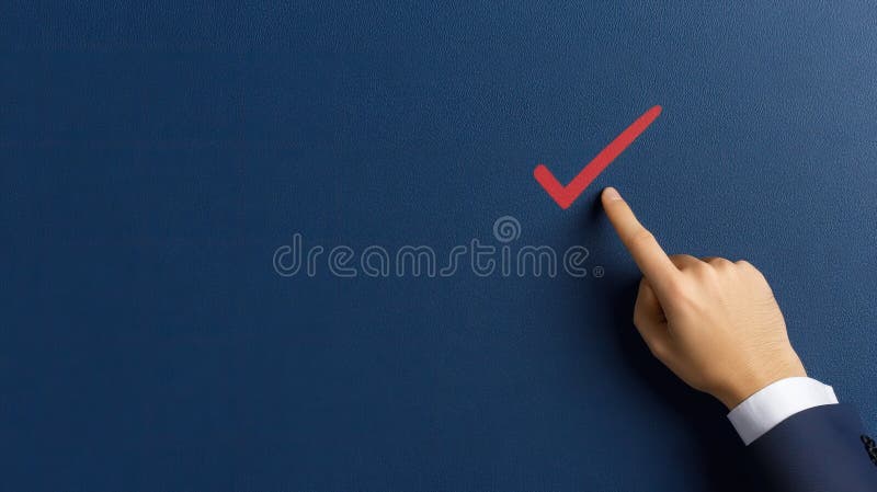 A Businessman Points His Finger at a Red Check Mark in a Box ...