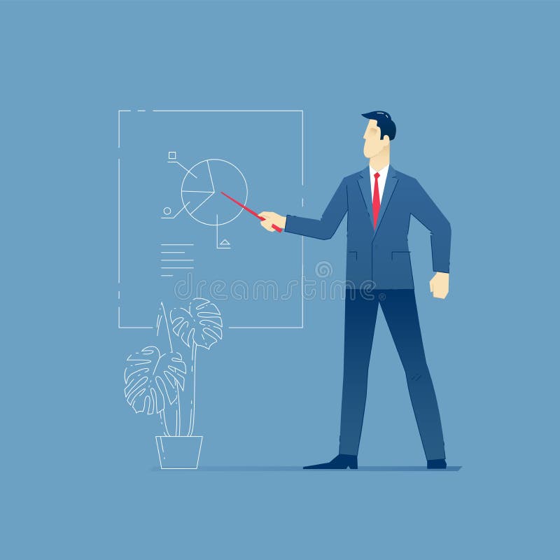 Businessman Points with Pointer Stick at a Chart Stock Illustration ...