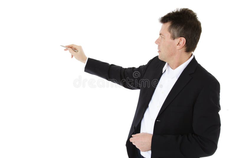 Salesman points at laptop stock photo. Image of laptop - 19925240