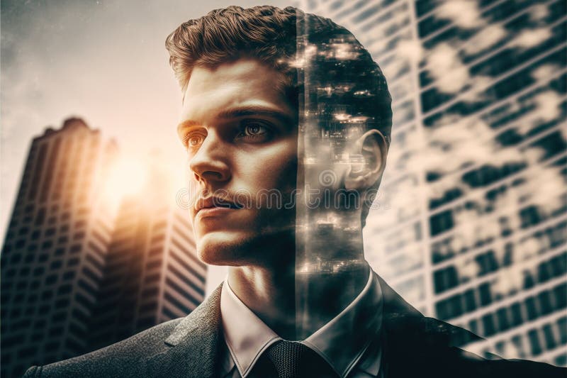 Businessman Portrait Double Exposure with City Background Stock ...