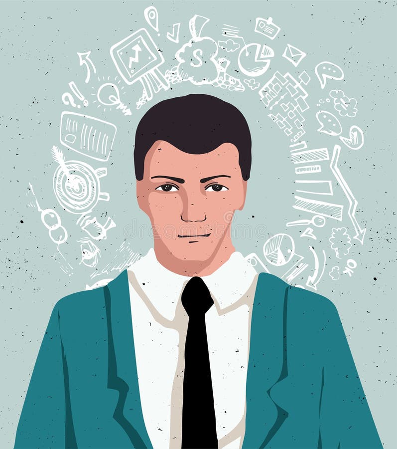 Businessman Portrait - Thinking Man in Suit with Infographics Stock ...