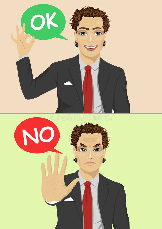 Businessman Posing with Speech Bubble Says Ok and No Stock Vector ...