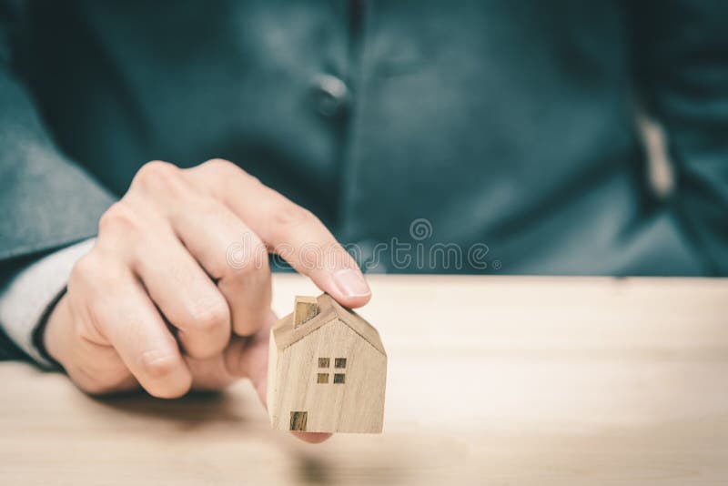 Businessman Present Wooden House Stock Image - Image of finance, market ...