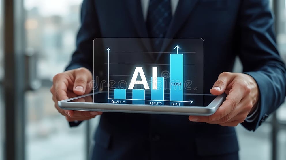 Businessman Presenting Artificial Intelligence Data Analysis and Cost ...