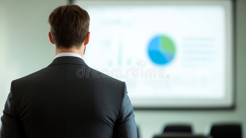 Businessman Presenting Company Sales Data with Bar Graph and Pie Chart ...