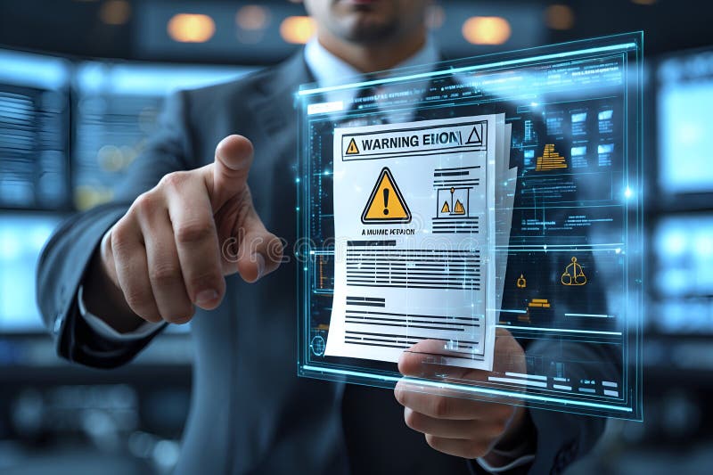 Businessman Presenting Cyber Security Warning on Futuristic Display ...