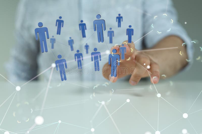 Businessman Presenting 3D Rendered User Icons Hologram in Cyberspace ...