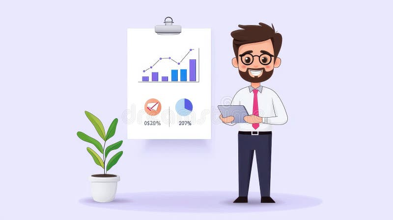 Businessman Presenting Data Analytics Charts Graphs on Tablet Stock ...
