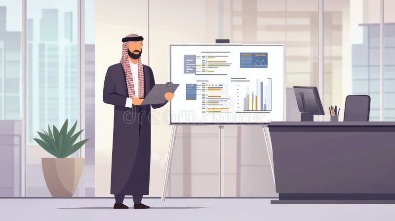 Businessman Presenting Data in Modern Office Stock Illustration ...