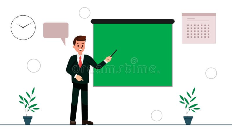 Businessman Presenting and Explaining Using Green Board To Put Text or ...