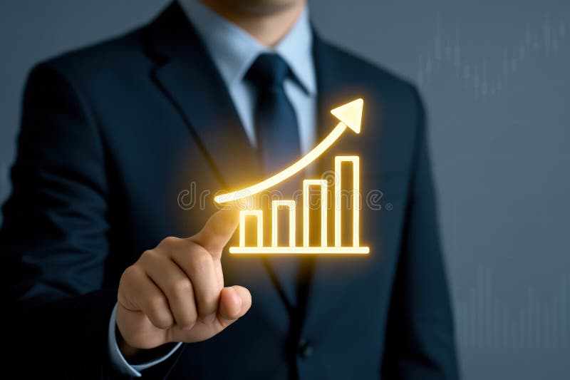 Businessman Presenting Growth Trend with Digital Graphic Representation ...