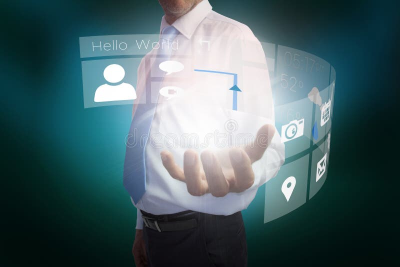 Businessman Presenting Interface Stock Image - Image of showing ...