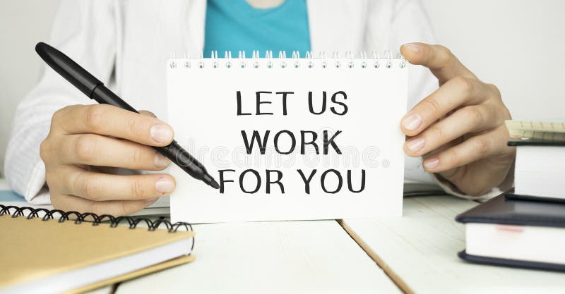 Businessman Presenting Let Us Work for You Stock Photo - Image of ...