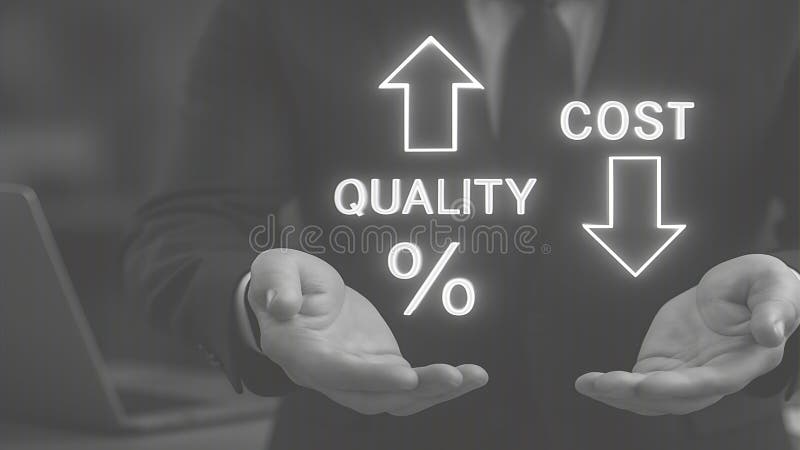 Businessman Presenting Quality Increase and Cost Decrease Suit Hands ...