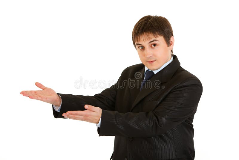 Businessman Presenting Something on Empty Hands Stock Image - Image of ...
