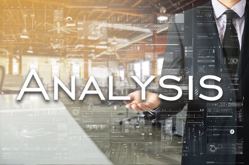 Businessman Presenting Text Analysis on Virtual Screen. he is in Stock ...