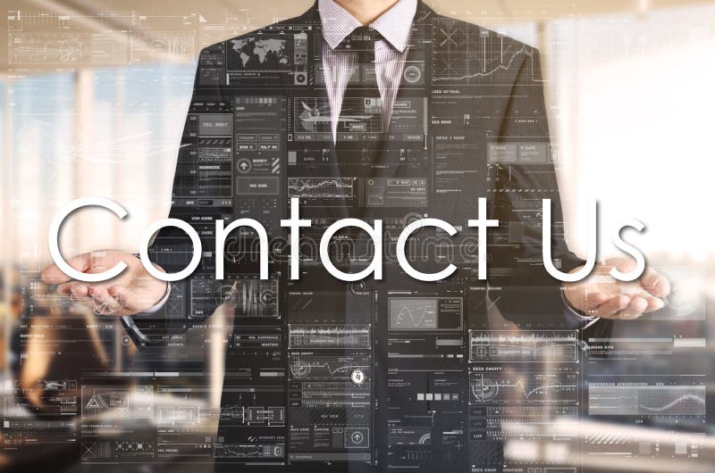 Businessman Presenting Text Contact Us on Virtual Screen. he is Stock ...