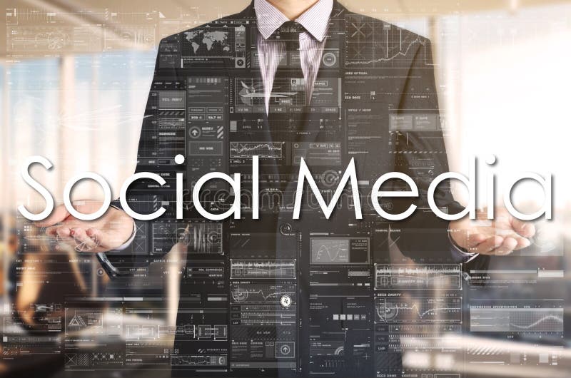 Businessman Presenting Text Social Media on Virtual Screen. he is in ...
