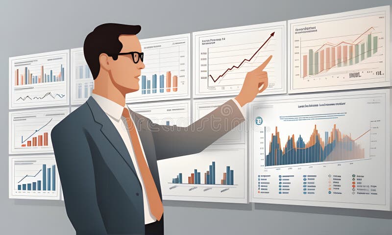 Businessman Presenting Upward Trend Data on Wall Charts Stock ...