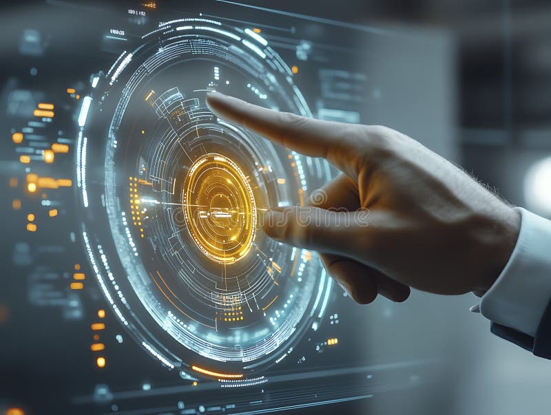 Businessman Presenting Virtual Target Board with Futuristic Interface ...