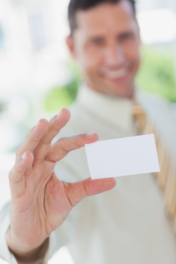 Businessman Presenting White Business Card Stock Photo - Image of ...