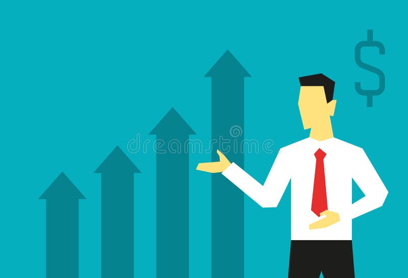 Businessman Presents a Growing Profit Graph on Blue Background Stock ...
