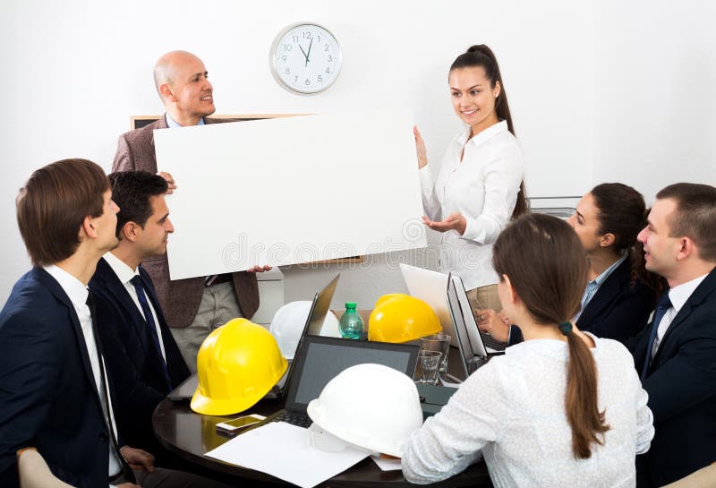 Businessman Presents New Development Plan at Poster Stock Photo - Image ...