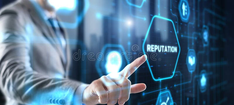 Businessman Presses a Button Reputation. Management Branding Concept ...