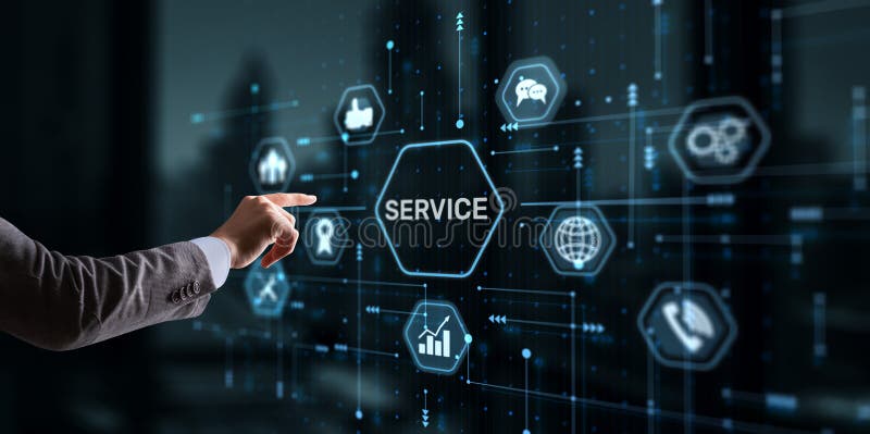 Businessman Presses a Button Sevice. Technical Support Customer ...